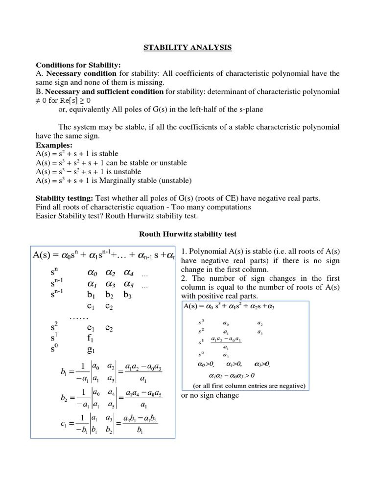 CS Notes - Stability RH RL | Download Free PDF | Stability Theory ...