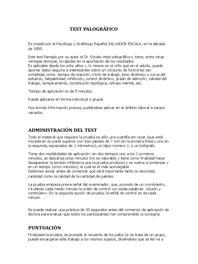 Test palográfico: evaluación rápida de funciones psicológicas | PDF | Ritmo