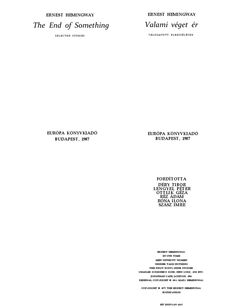 Ernest Hemingway - Valami Véget Ér - The End of Something PDF | PDF