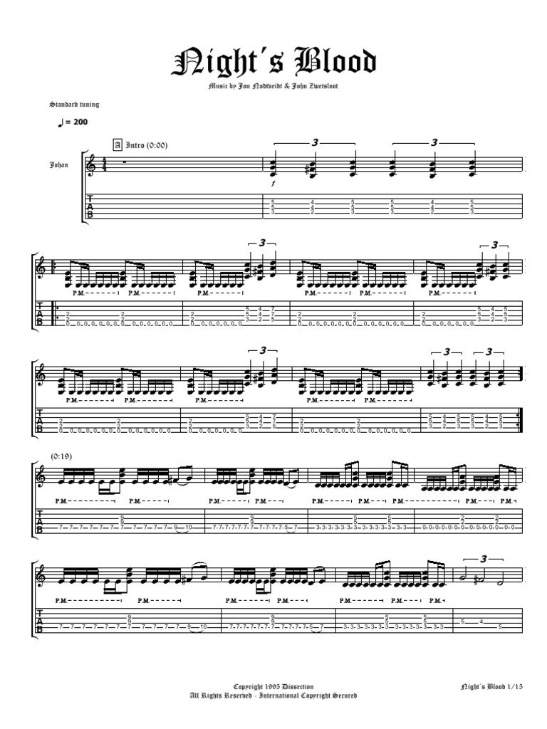 DISSECTION - Night S Blood Johan Guitar | PDF | Songs | Musical ...
