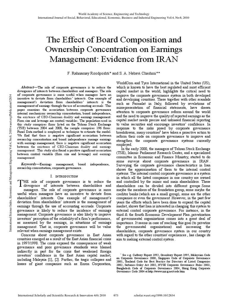 Roodposhti and Chasmi 2010 | PDF | Corporate Governance | Board Of ...