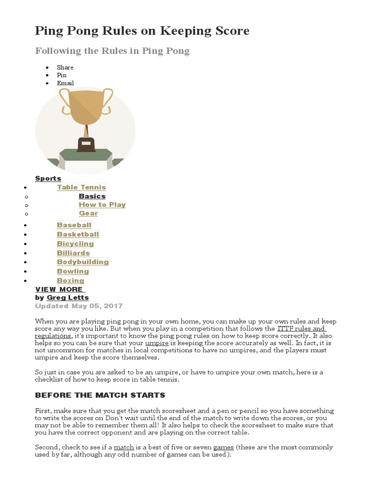 Ping Pong Rules On Keeping Score | PDF | Table Tennis | Team Sports