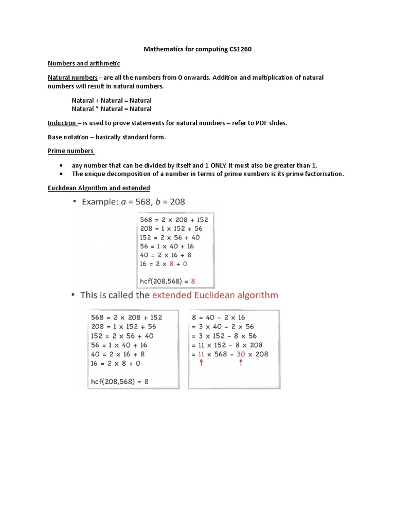 Cs1260 Mathematics For Computing 