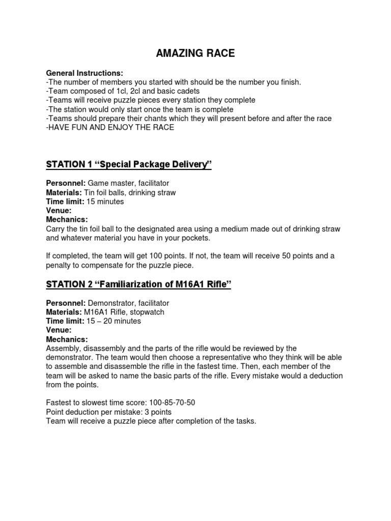 Amazing Race: STATION 1 "Special Package Delivery" | PDF