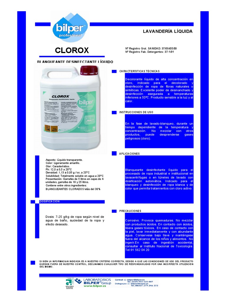 Ficha Tecnica CLOROX Con Foto PDF | PDF