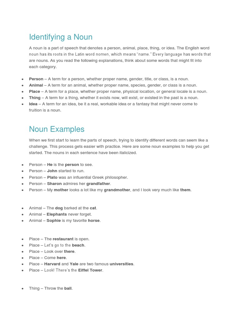 Identifying A Noun | PDF | Object (Grammar) | Noun