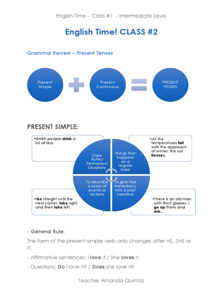 English Time - Class 2 - Present Tense (Review) | PDF | Grammatical ...