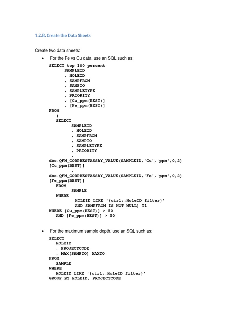 SQL Queries for Fe and Cu Data Sheets | PDF | Teaching Methods & Materials