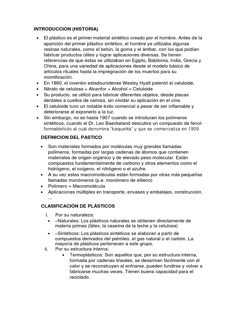 Procesos Del Plastico Informe PDF El Plastico Pol meros