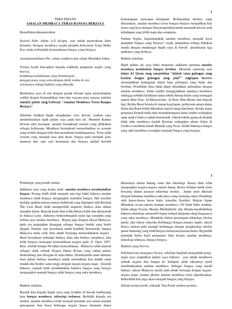 Pidato 2017 Amalan Membaca Teras Bangsa Berjaya | PDF