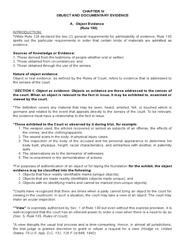 "SECTION 1. Object As Evidence-Objects As Evidence Are Those Addressed ...