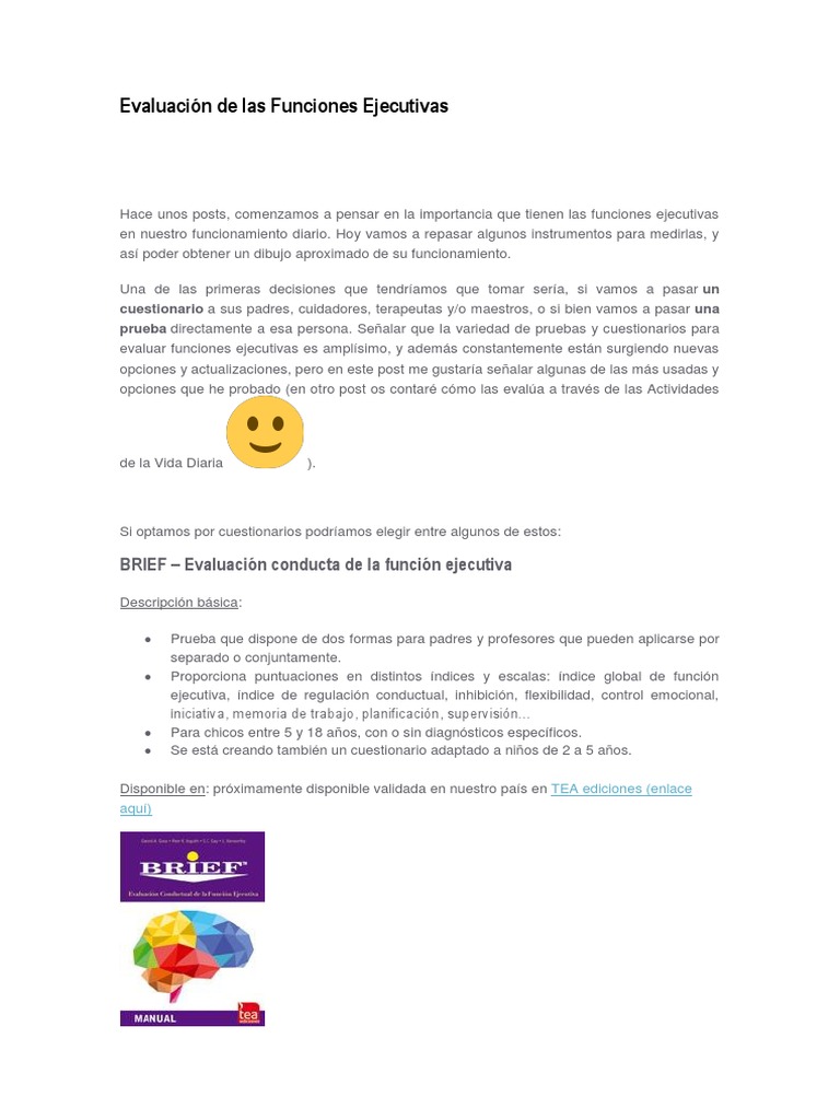 Evaluación de Funciones Ejecutivas | PDF | Funciones ejecutivas ...
