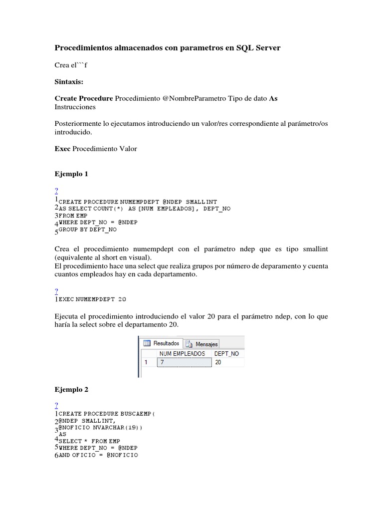 Procedimientos Almacenados Con Parametros en SQL Server | PDF | SQL | Servidor SQL de Microsoft