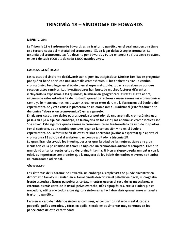 Trisomia 18 - Sindrome de Edwards | PDF | Genética | Medicina CLINICA