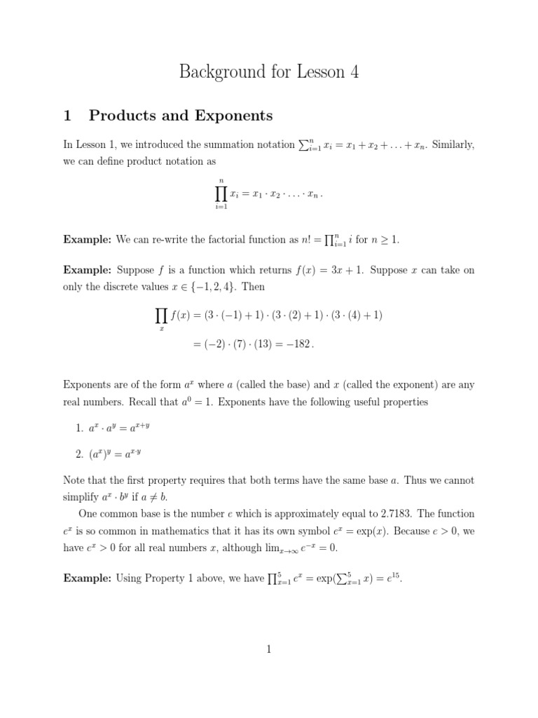 Background For Lesson 4: 1 Products and Exponents | PDF | Logarithm ...