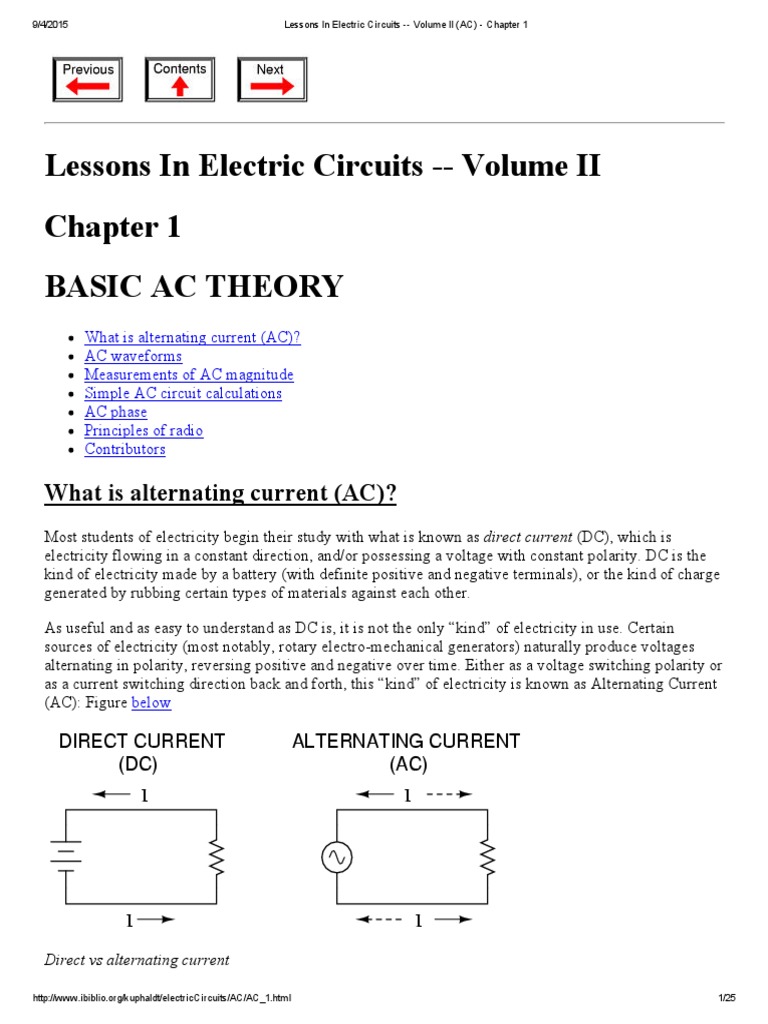 Lessons in Electric Circuits Volume II Chapter 1 Basic Ac Theory | PDF | Amplitude | Root Mean ...