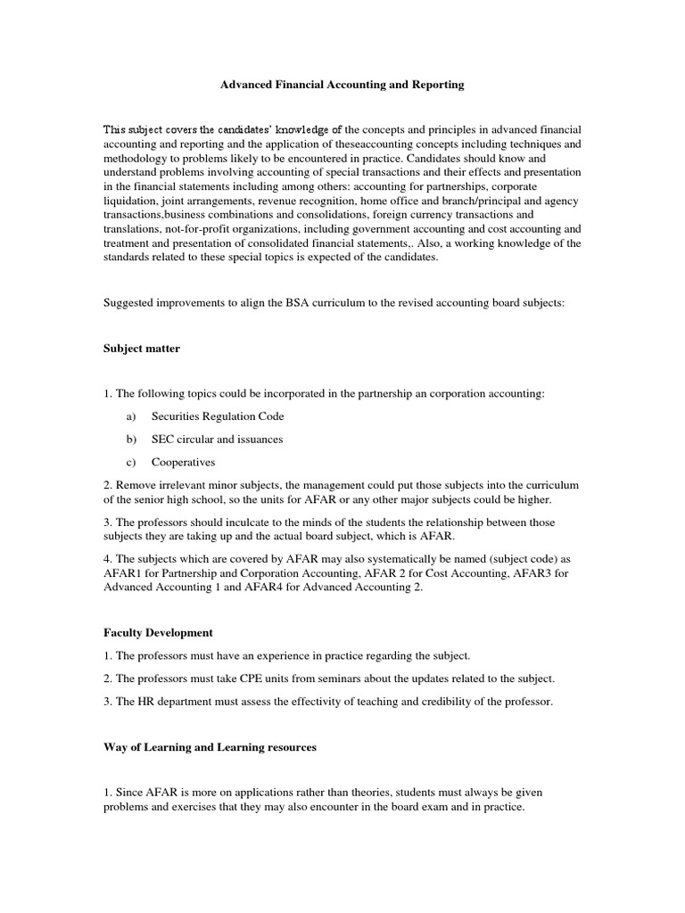 Advanced Financial Accounting and Reporting | PDF | Cost Accounting ...