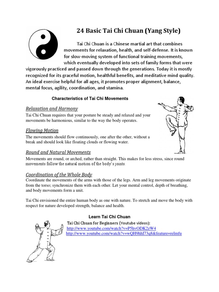 24 Basic Tai Chi Chuan (Yang Style) : Relaxation and Harmony | PDF ...