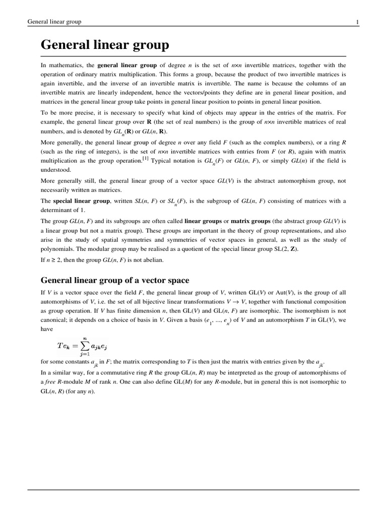 General Linear Group | PDF | Matrix (Mathematics) | Group (Mathematics)