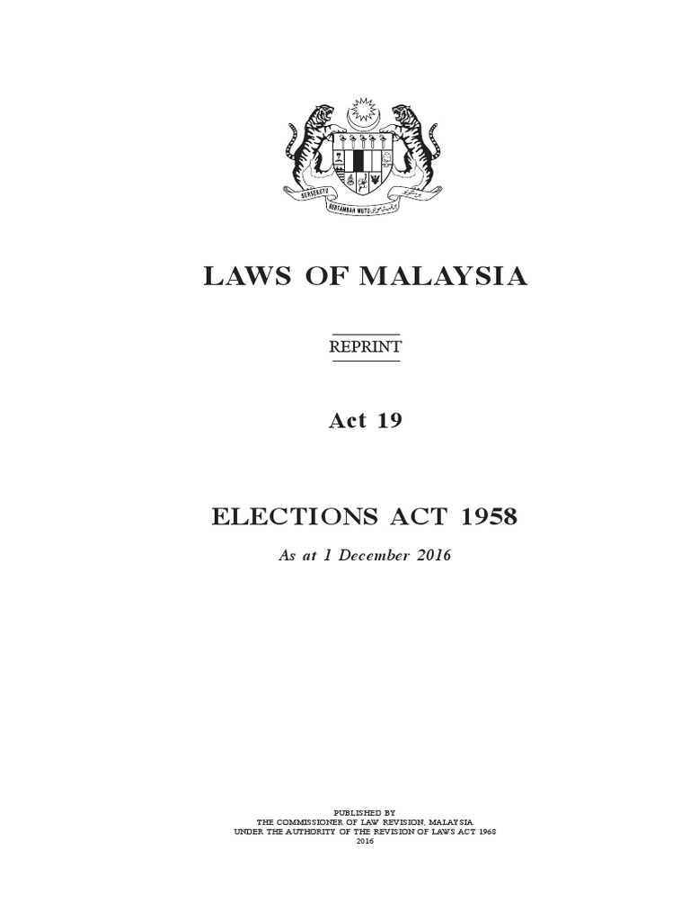 Elections Act 1958 (Updated 2016) | PDF | Postal Voting | Electoral ...