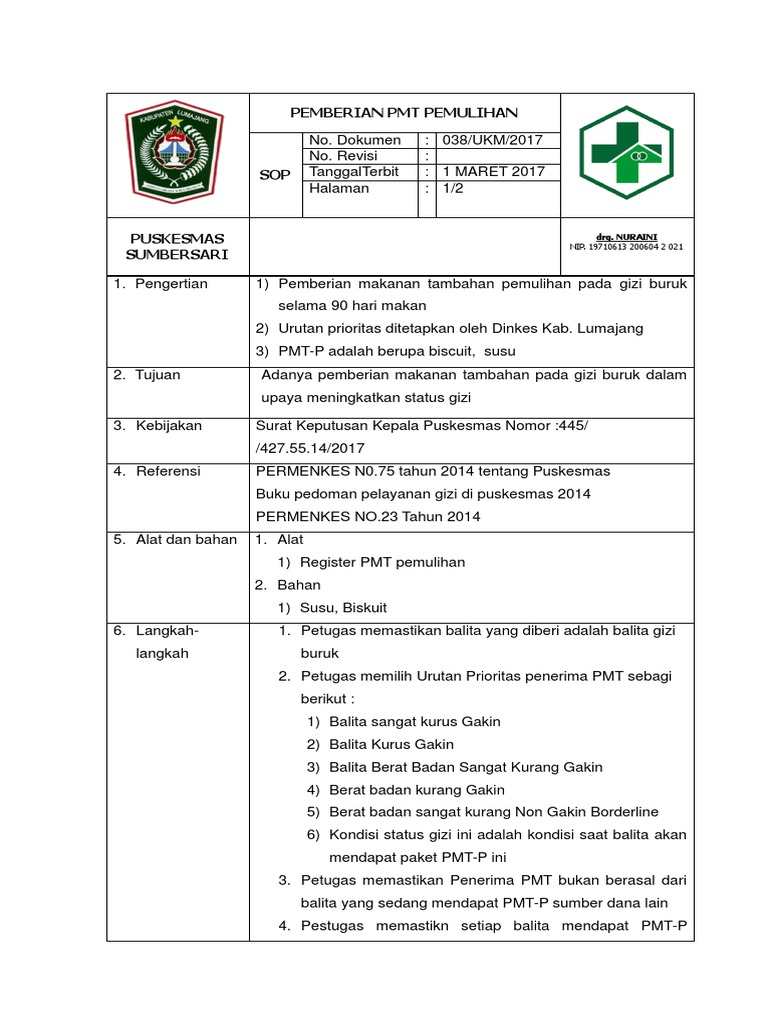 Sop Pemberian PMT | PDF