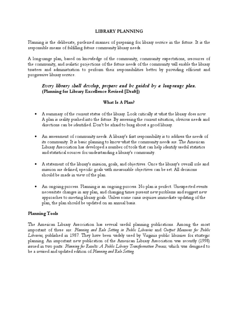 Library Planning: Every Library Shall Develop, Prepare and Be Guided by ...
