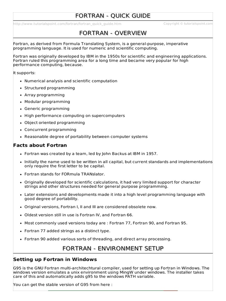 Fortran - Quick Guide Fortran - Overview | PDF | Array Data Structure ... Fortran - Quick Guide Fortran - Overview | PDF | Array Data Structure ...