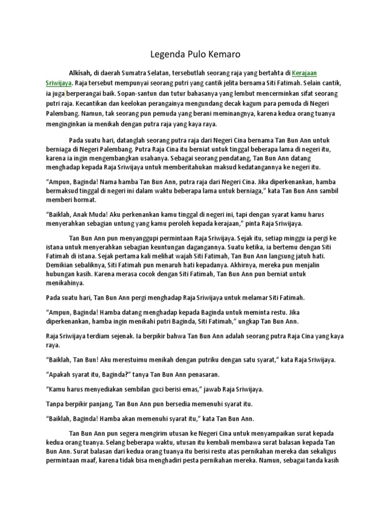 Legenda Pulo Kemaro | PDF | Sejarah | Puisi
