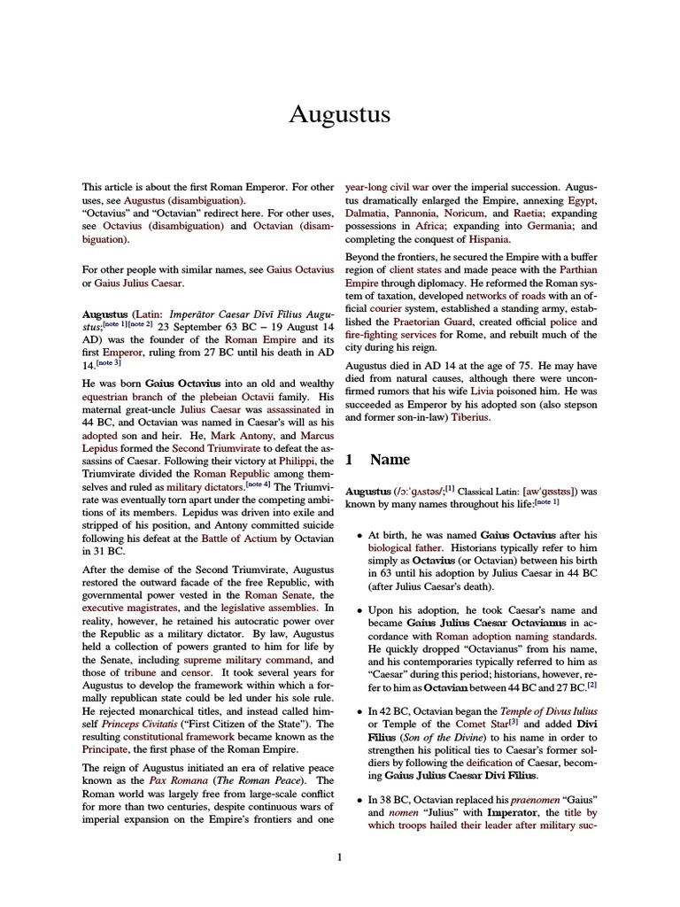 Augustus: 1 Name | PDF | Augustus | Mark Antony