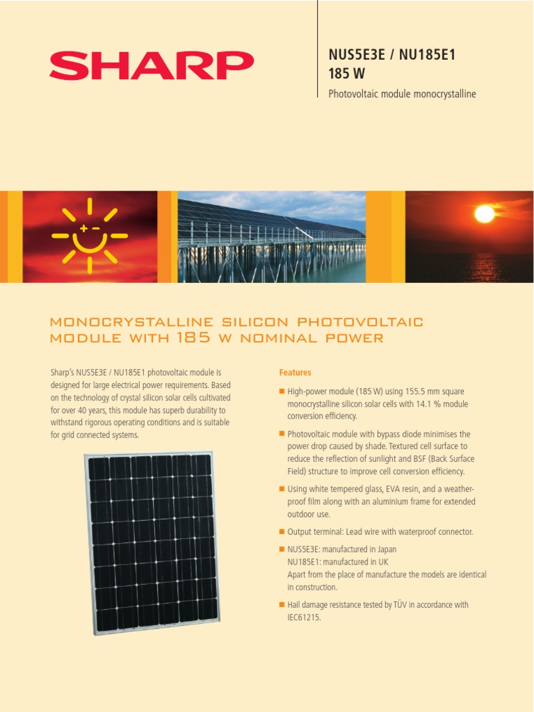 Sharp Solar Panel Specifications | Solar Panel | Photovoltaics