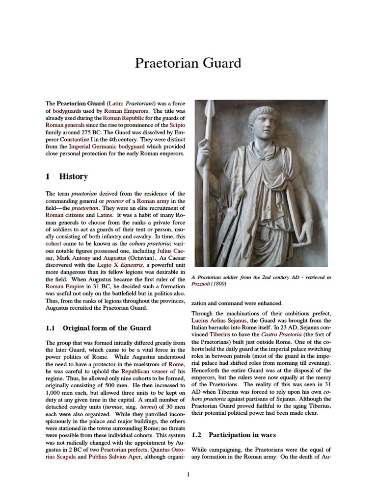 Praetorian Guard: 1 History | PDF | Ancient Rome | Classical Antiquity