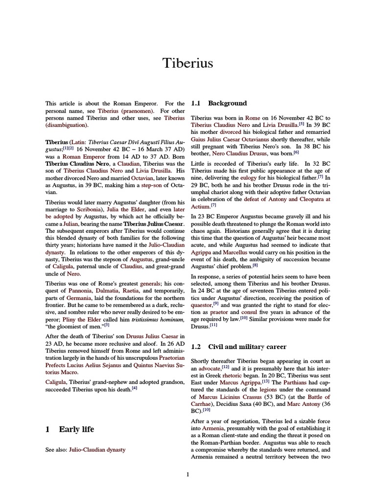 Tiberius: 1 Early Life | PDF | Augustus | Caligula