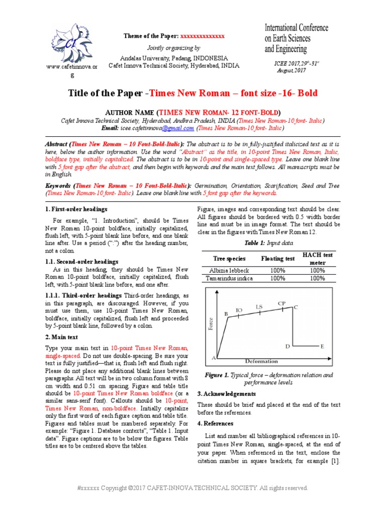 4th ICEE 2017-Paper Format | PDF | Times New Roman | Typefaces