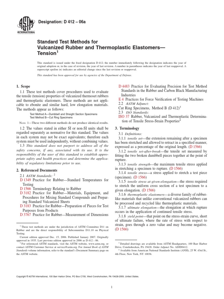 ASTM-D412-20061 | Ultimate Tensile Strength | Strength Of Materials