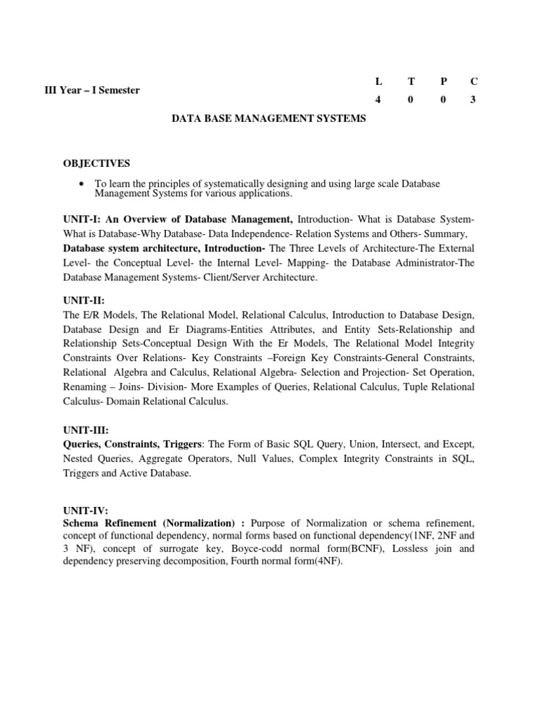 Dbms r16 Syllabus of Jntuk and Its Structure | PDF | Relational Model | Pl/Sql
