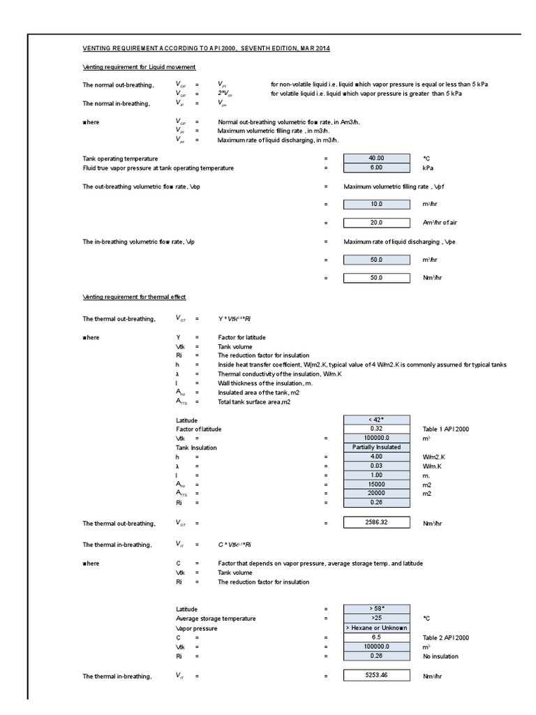 API 2000 Tank Breathing Calculation Excel Template, 51% OFF