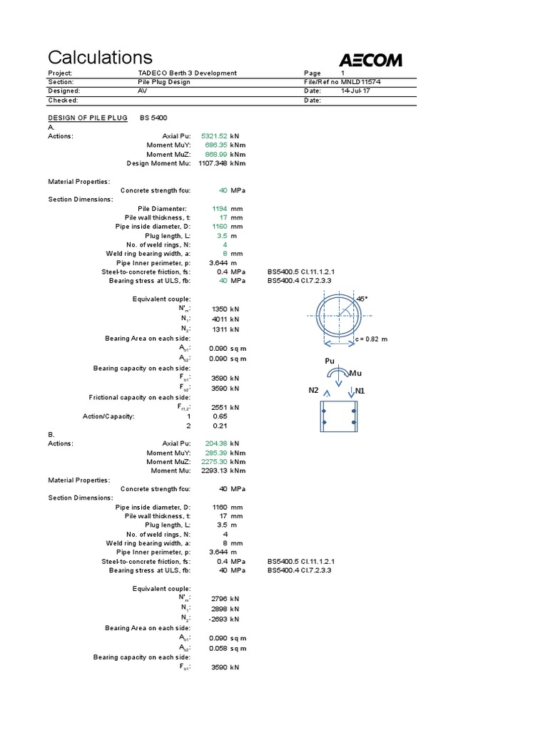 Pile Plug Design Calculations | PDF