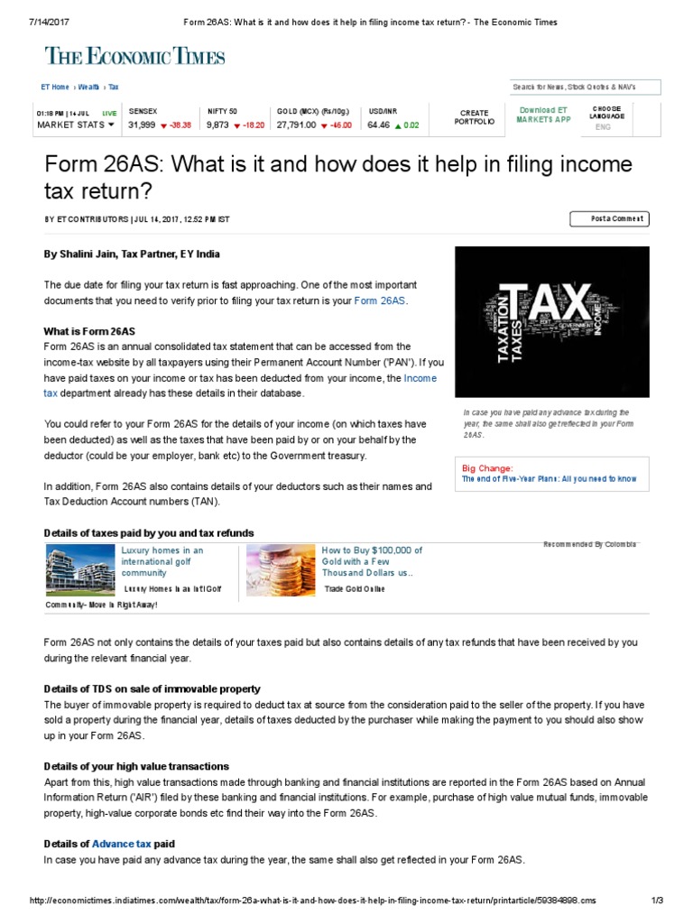 Form 26AS - What Is It and How Does It Help in Filing Income Tax Return ...
