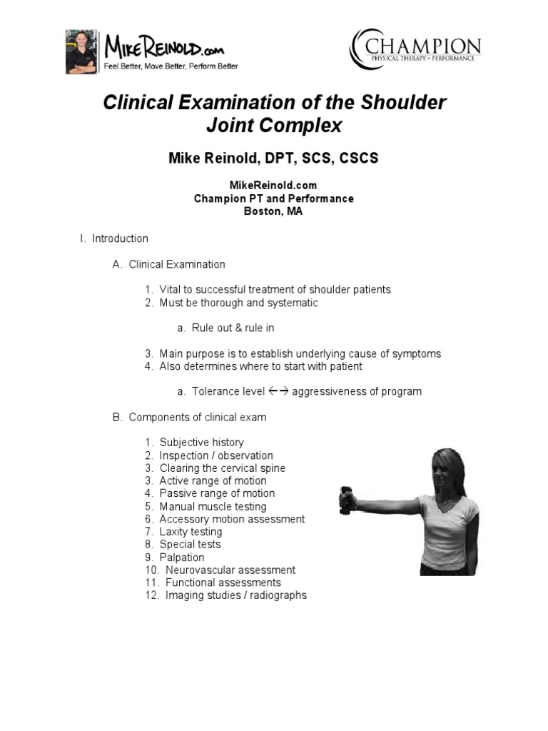 Mike Reinold Shoulder Clinical Exam Checklist | PDF | Shoulder | Dance ...