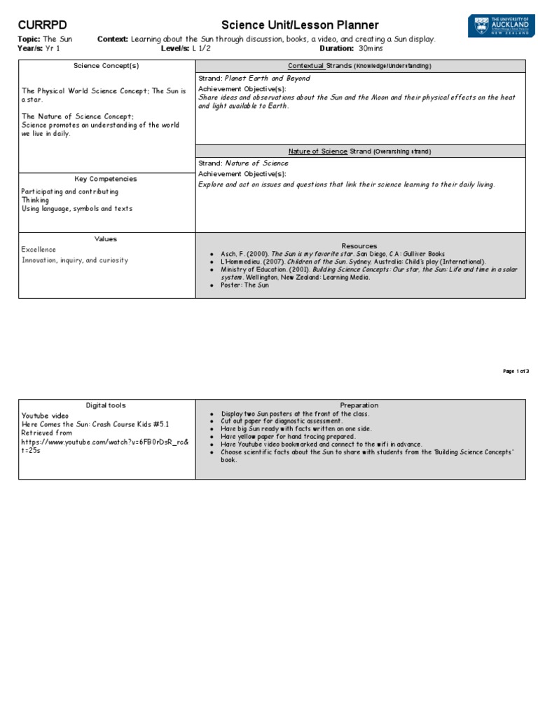 Year 1 Science Lesson on the Sun | PDF | Sun | Science