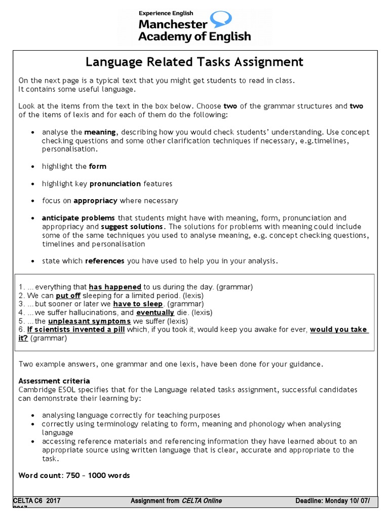 Language Related Tasks Assignment C6 2017 | PDF | Cognition ...