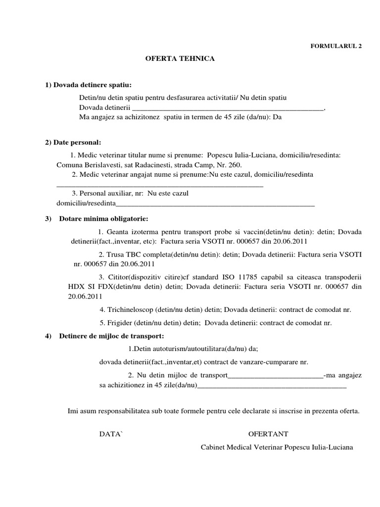 Oferta Tehnica: Formularul 2 | PDF