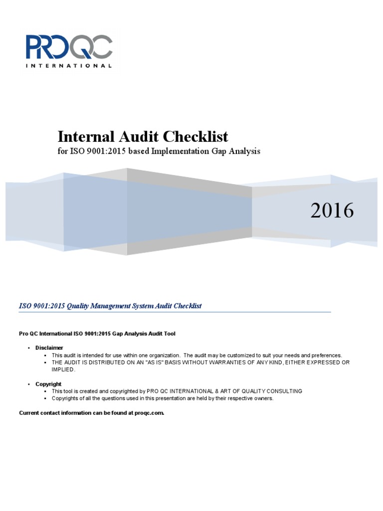 ISO 9001 2015 Transition Gap Analysis Checklist | PDF | Audit | Quality ...
