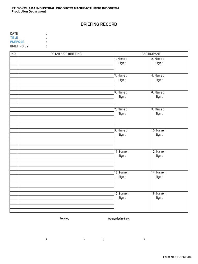 Pd-fm-001. Briefing Record | PDF