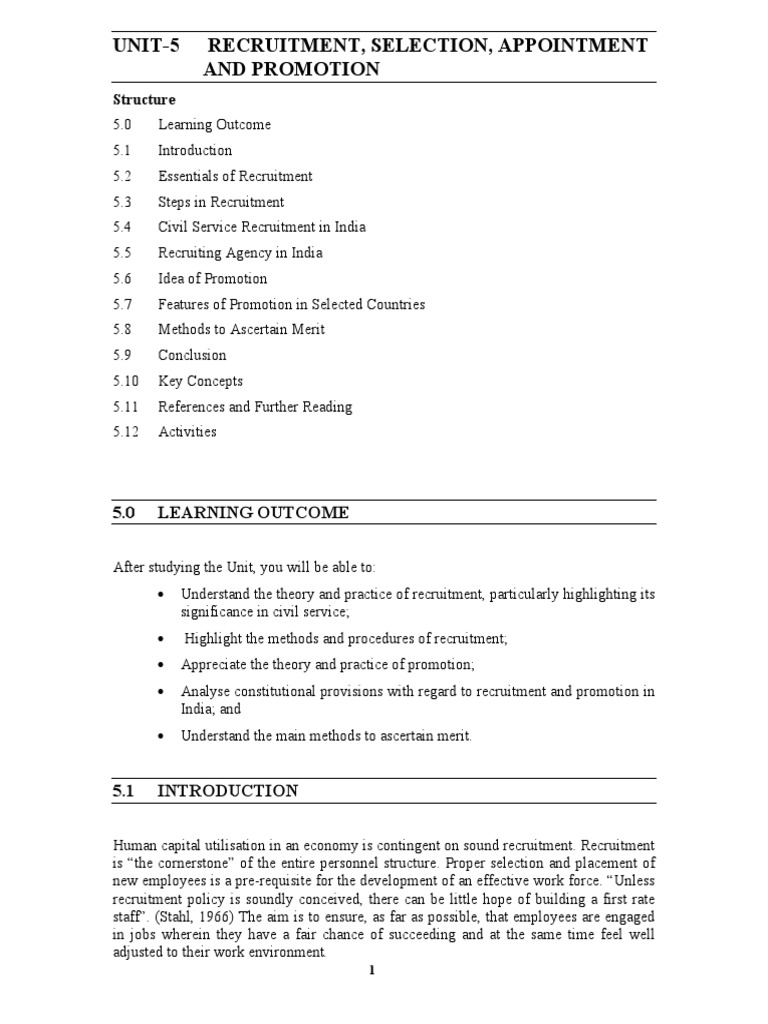 Unit 5 Recruitment Selection Appointment And Promotion Pdf Pdf