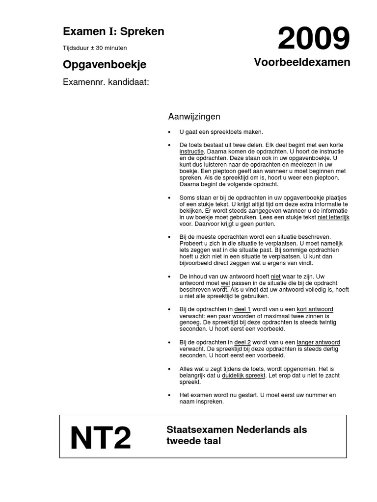 Examen NT2 Programma I Spreken 2009 | PDF