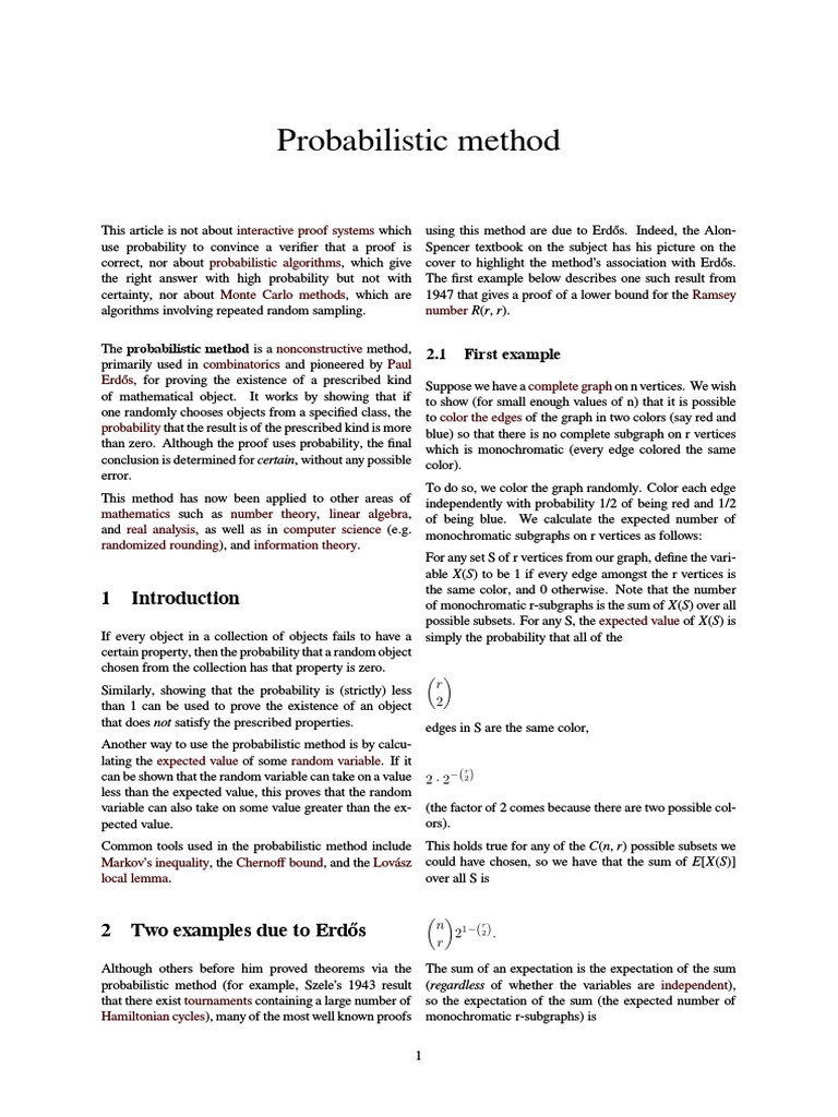 Probabilistic Method: 2.1 First Example | PDF | Discrete Mathematics ...