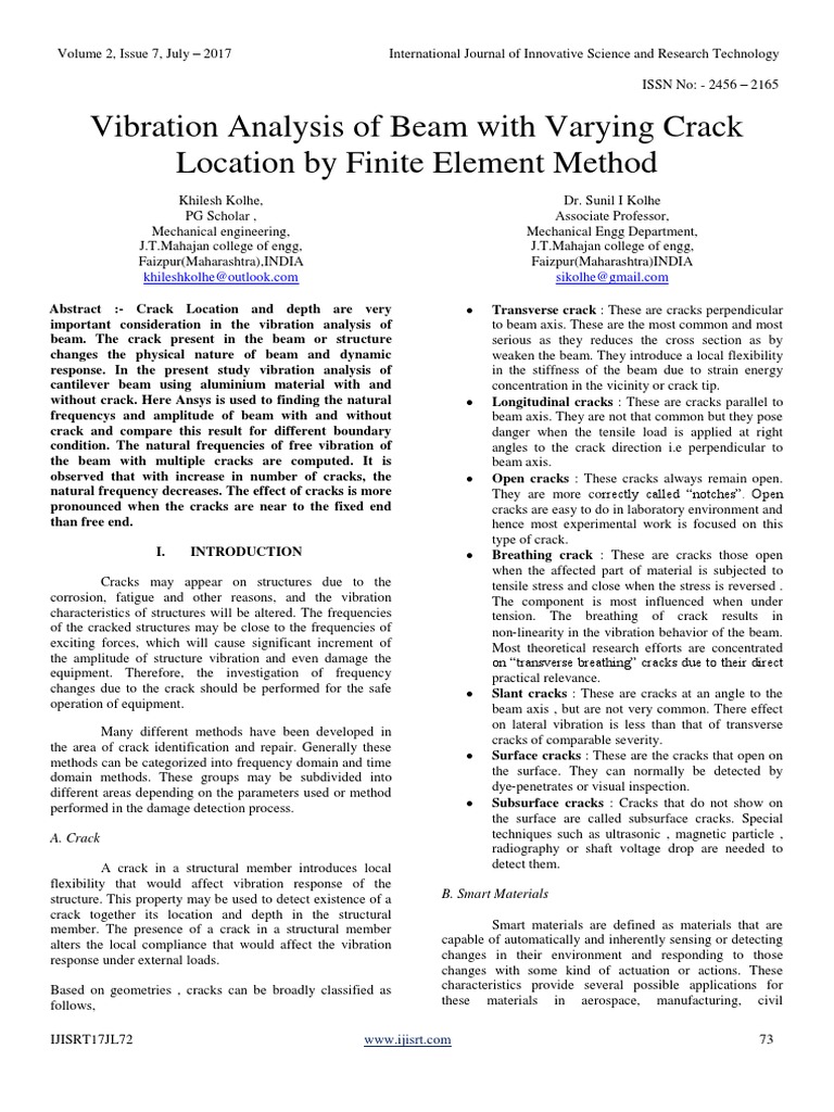 Vibration Analysis of Beam With Varying Crack Location by Finite Element Method | PDF | Beam ...
