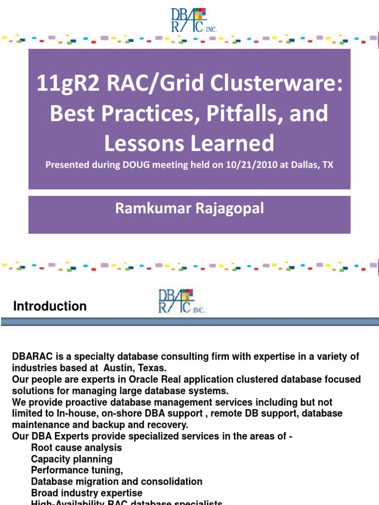 11gR2 RAC/Grid Clusterware: Best Practices, Pitfalls, and Lessons Learned | PDF | Grid Computing ...