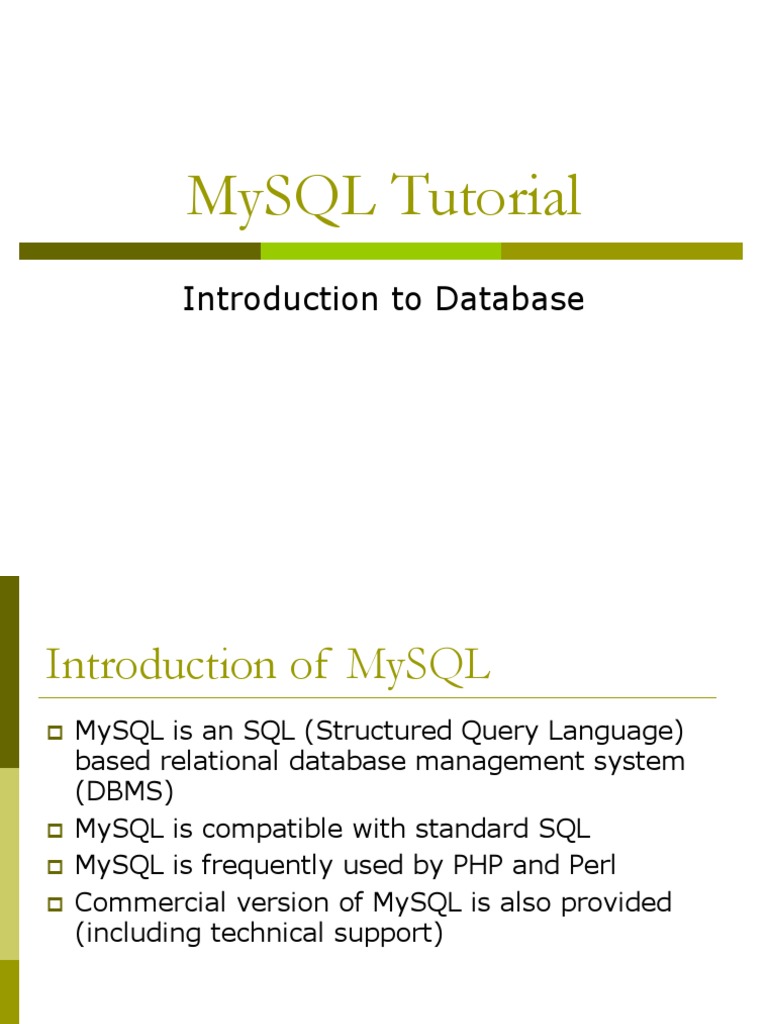 Mysql Tutorial: Introduction To Database | PDF | My Sql | Databases